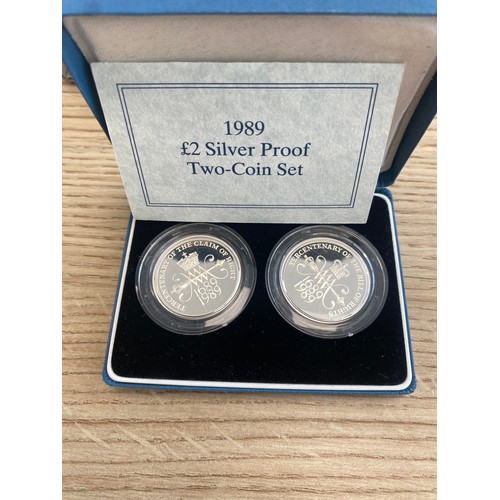 1989 £2 SILVER PROOF TWO COIN SET ROYAL MINT WITH CERTIFICATE OF ...