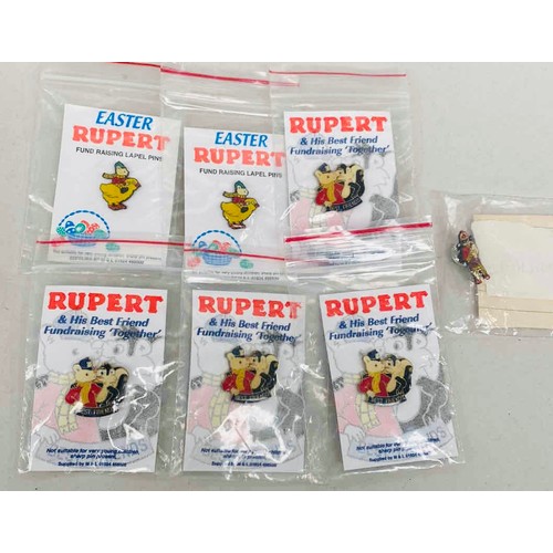 Set of six vintage Rupert the Bear fundraising lapel pins, including ...