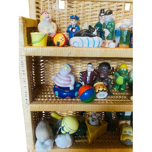 Display shelving of whimsical and novelty salt and pepper shakers