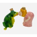 Pair of glazed ceramic salt and pepper shakers modelled as a crowned ...