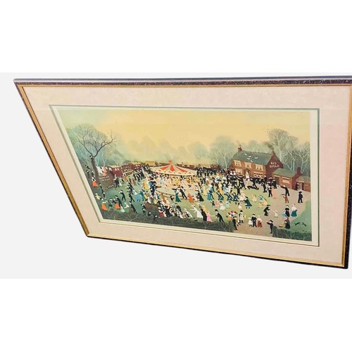 Signed colour print on paper, The Fair at Daisy Nook , depicting an ...