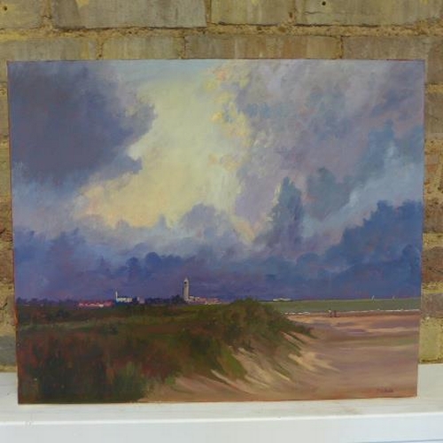 An oil on canvas view of Southwold from the harbour by local artist ...