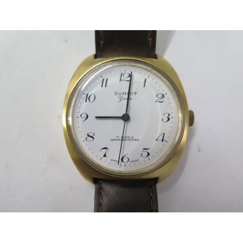 A Summit Geneve 17 jewel gold plated gents wristwatch on leather strap ...