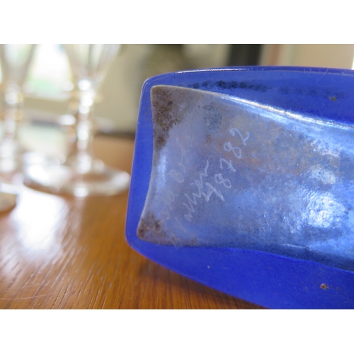 A Kosta Boda blue glass rectangular vase - approx 19cm - with ten ...