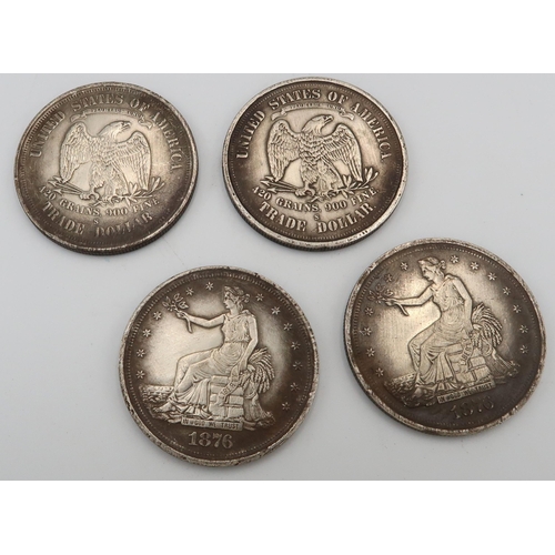 Four 1876 American Trade Dollars, 420 grains, 900 fine silver