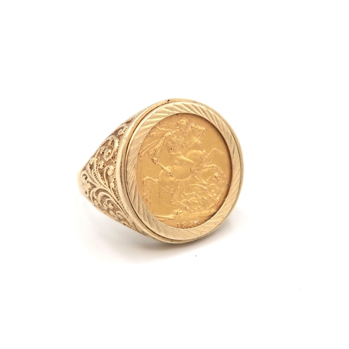 An 1889 Sovereign set in a 9ct gold (hallmarked) ring mount - ring size ...