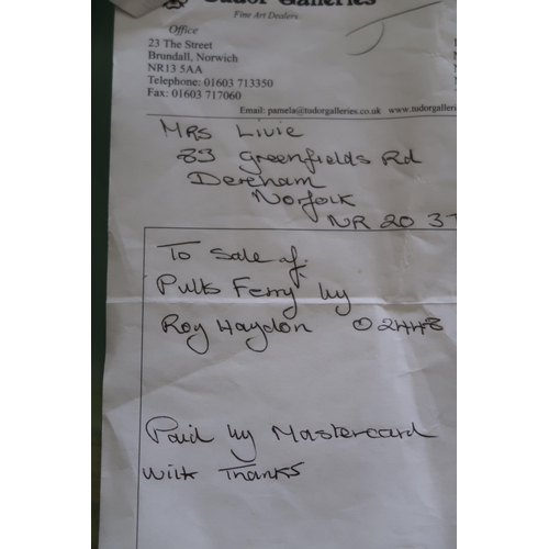 A watercolour of Pulls Ferry Norwich by Roy Haydon with original ...