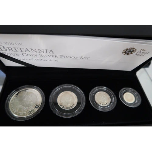 A Royal Mint, 2010 Britannia Cased 'Four-Coin Silver Proof Set'. With COA.