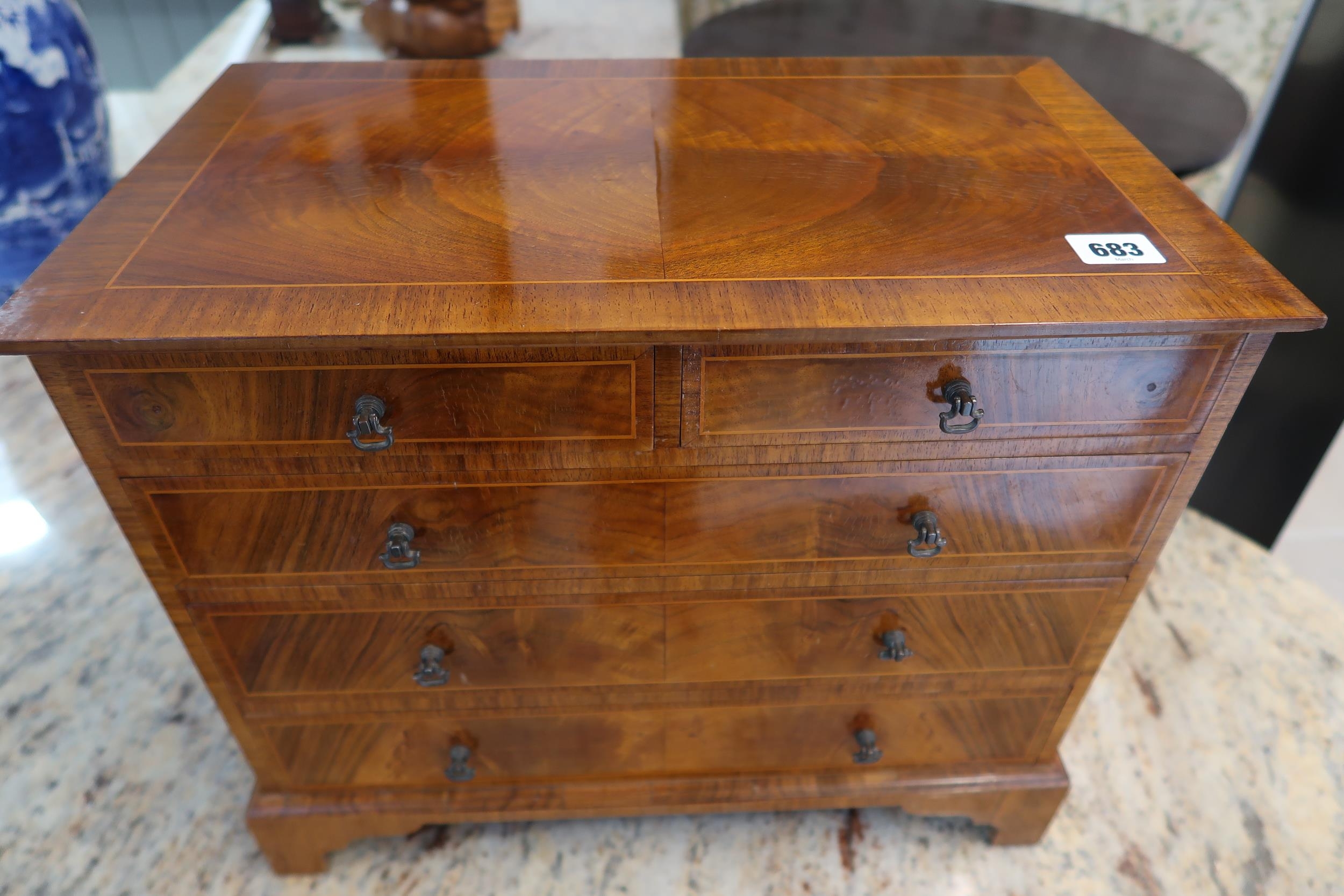 A good quality 20th century walnut and inlaid apprentice chest of ...