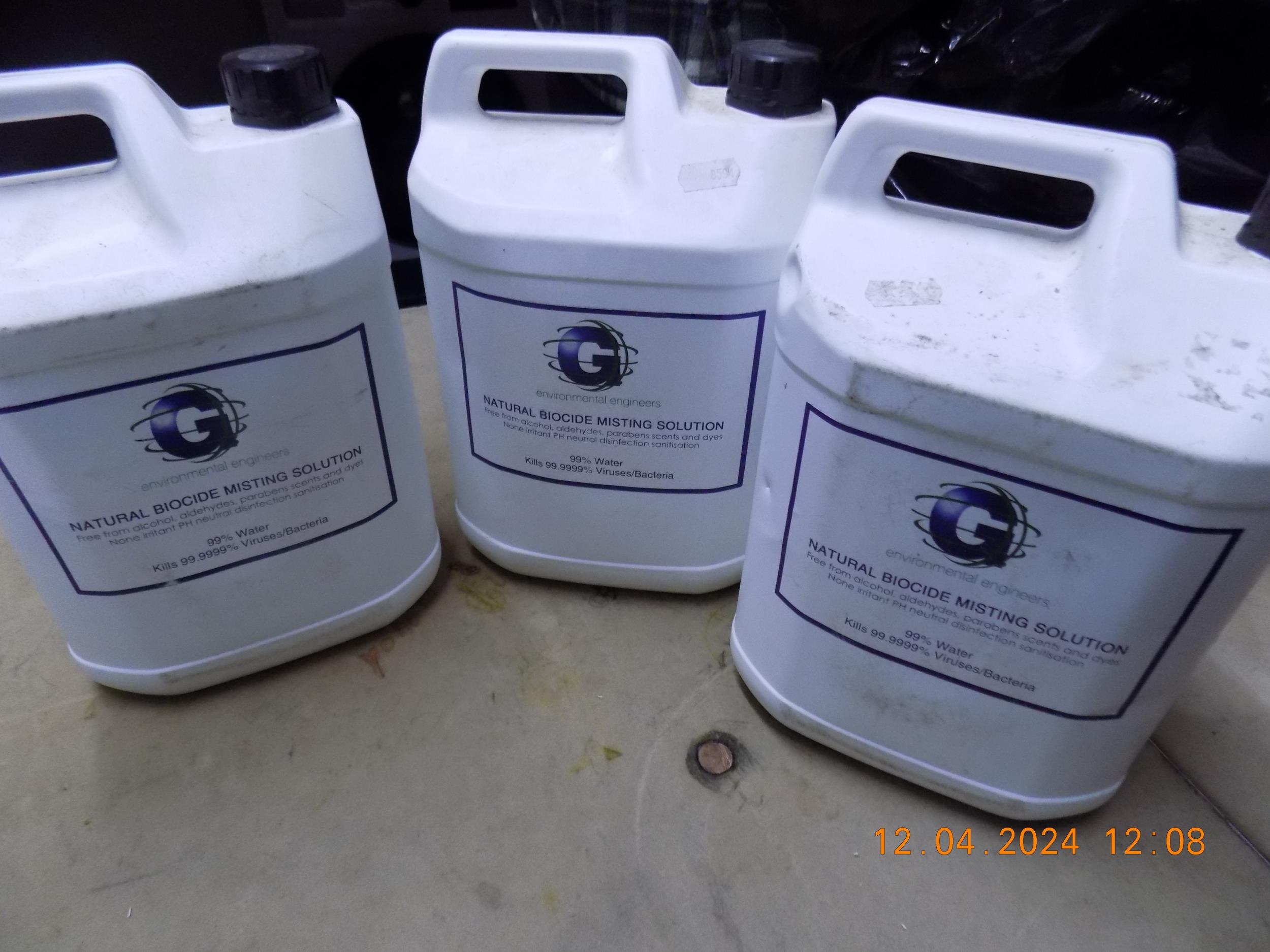3 x 5lt Bottles of Natural Biocide Misting Solution
