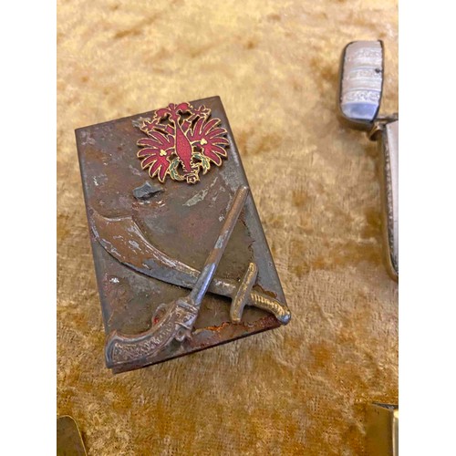 Assorted selection of metal match box holders, military interest