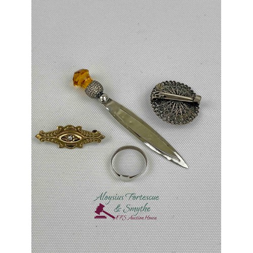 Pinchbeck pin , silver ring , Silver brooch and silver bookmark