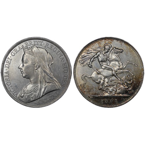 1895 Crown, Victoria, edge LIX. Obv. Old veiled bust, Rev. St. George ...