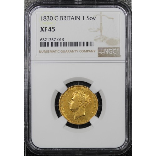 1830 Sovereign, NGC XF45, George IV. Obv. bare head. VVF/gVF with some ...