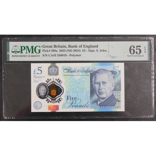 PMG GEM UNC 65 EPQ Bank of England £5 note, Sarah John. First polymer ...