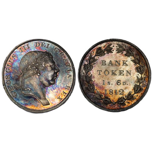 1812 Proof eighteen pence bank token, George III. O. Laureate, undraped ...