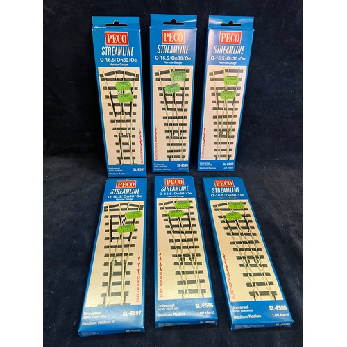 6 boxed sets of Peco Streamline 0-16.5 narrow gauge model railway track