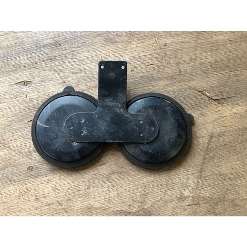 A vintage double vehicle registration/MOT display holder