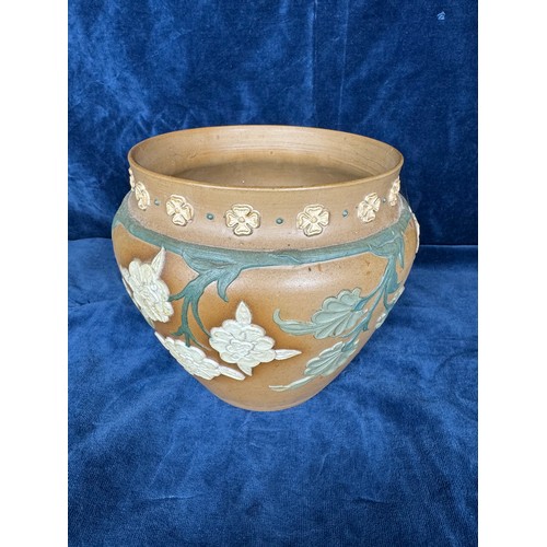 A Royal Doulton, Lambeth, siliconware open vase with brown ground and ...