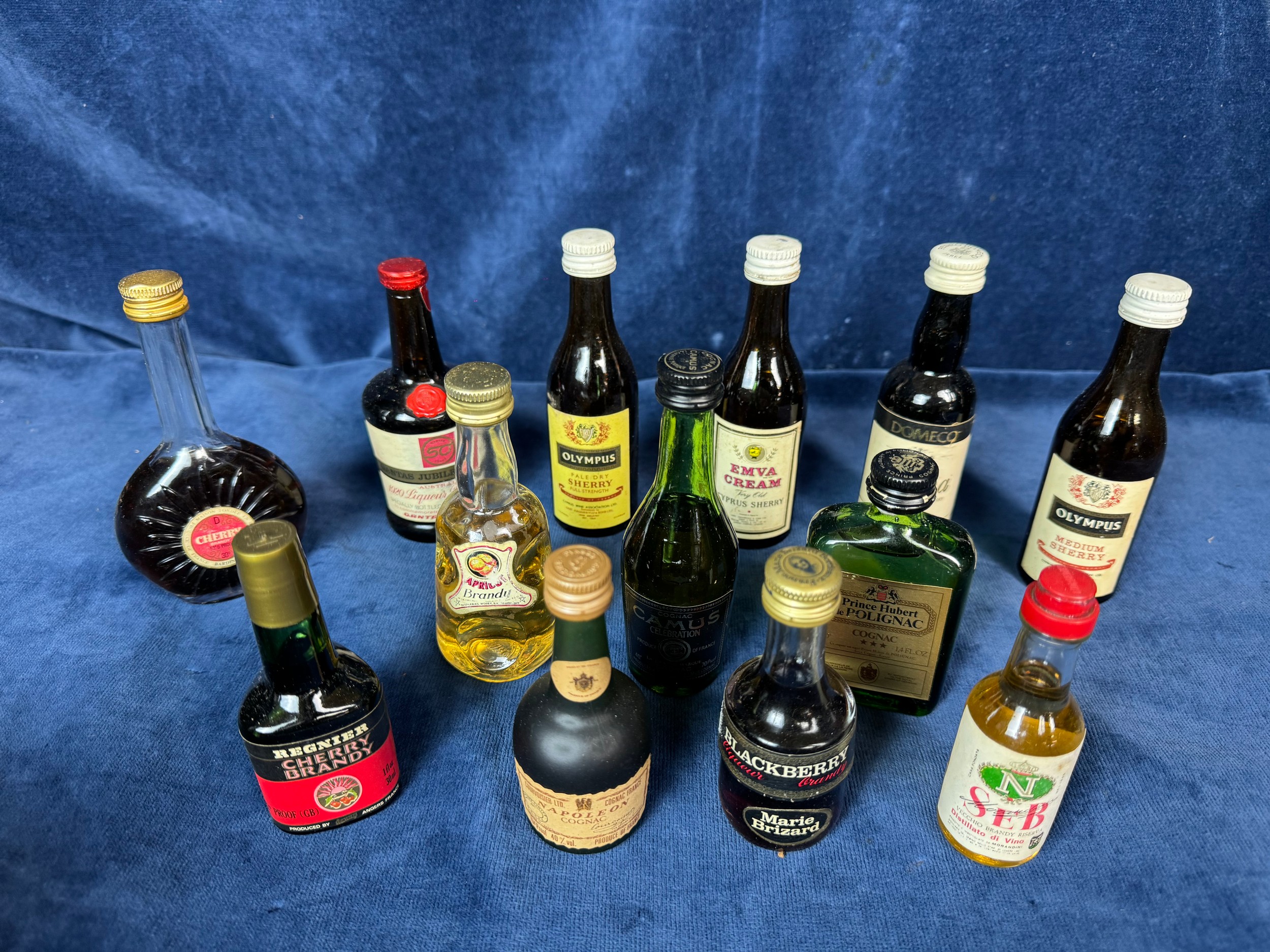 Thirteen miniature bottles of sherry, brandy, port, Cognac including ...