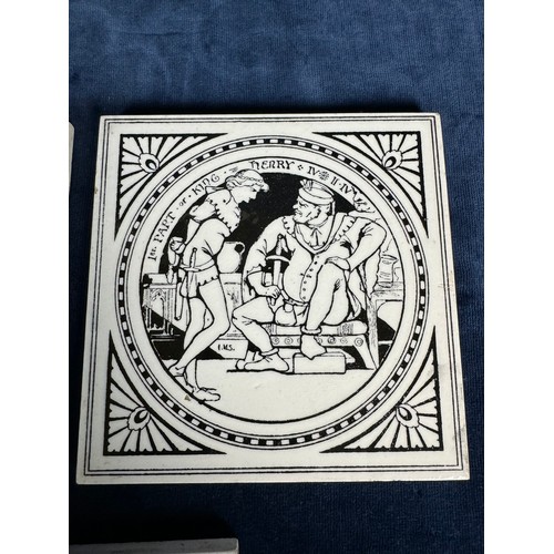 Three antique Minton tiles with black and white transfer decoration ...