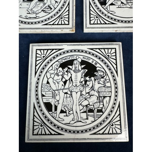 Three antique Minton tiles with black and white transfer decoration ...