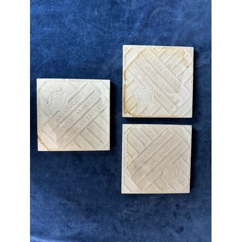 Three antique Minton tiles with black and white transfer decoration ...