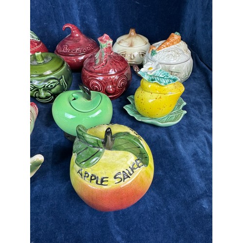 A collection of faced condiment pots, including 2 Sylvac crying onions ...