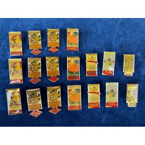 A collection of 18 Coca-Cola sponsored Olympic Game pin badges ...