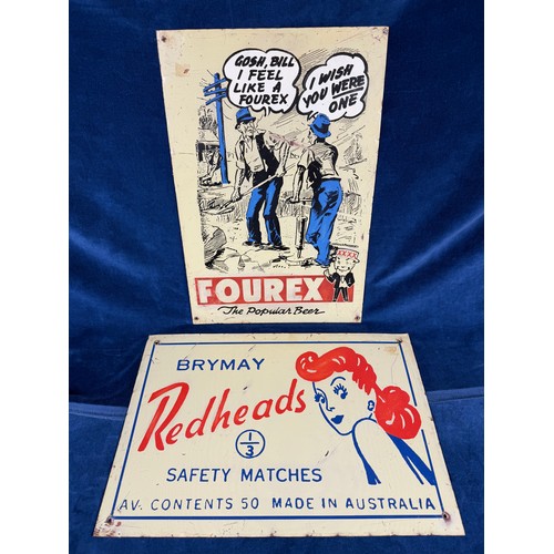 Two metal advertising signs for 'Brymay Redheads safety matches' and ...