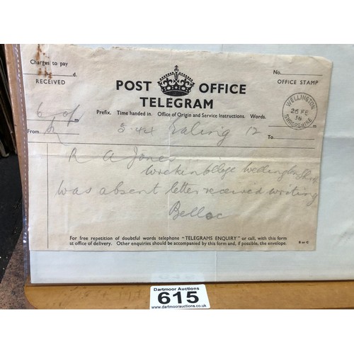 1 telegram letter & 1 post office telegram both 1938 ‘H Belloc’ & ‘Belloc’