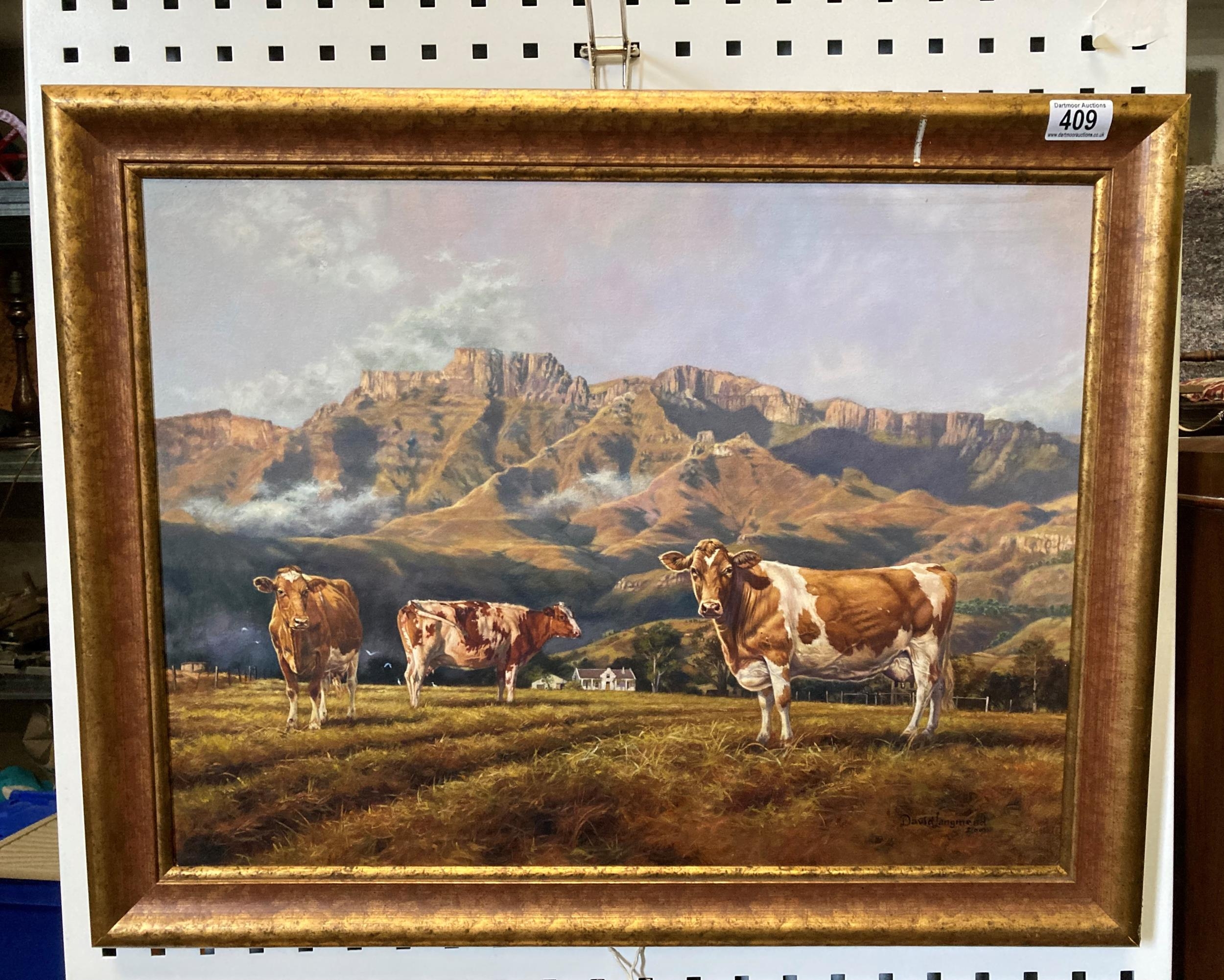 David Langmead, a fine quality oil painting on canvas of cows in ...