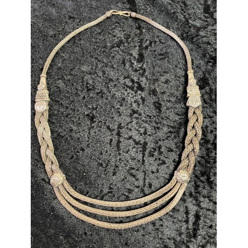 Nepali/Kathmandu braided silver metal woven necklace. 53 cm length