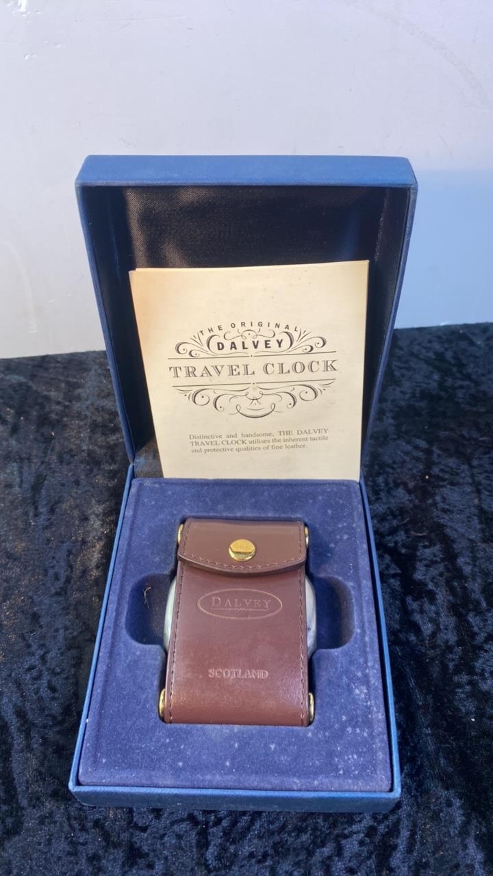 The Original Dalvey Travel Clock in a leather wallet, battery operated ...