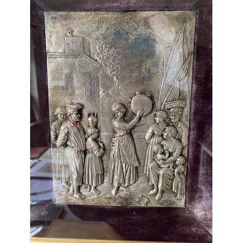 Pair Italian silver metal cast plaques mounted on velvet, Medieval or ...