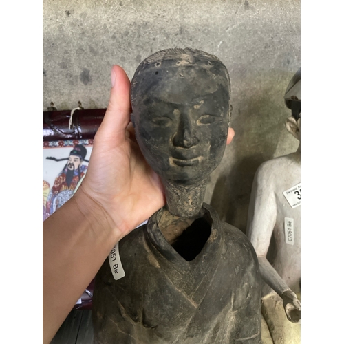 Chinese terracotta kneeling warrior stable boy figure / vessel - hollow ...
