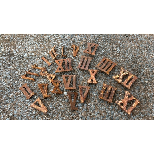 Collection of 9 cm length, metal Roman Numerals, suitable for a sundial