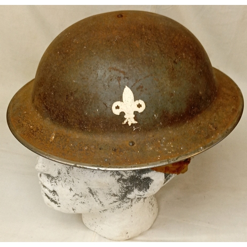 WW2 British steel helmet, painted with Scouts Emblem. Named on inside ...