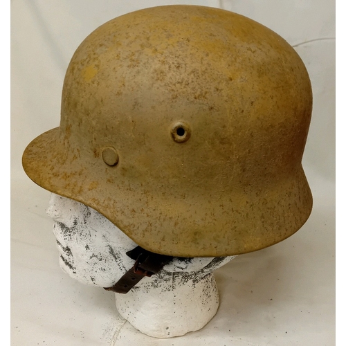 WW2 German helmet, late war bare metal interior, exterior in sand ...