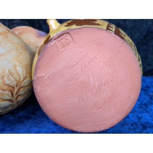 Trio of pretty harvest style pottery jugs inc a Quantock style jug in ...