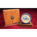 Unusual vintage travelling Swiss clock with painted face and onyx base ...