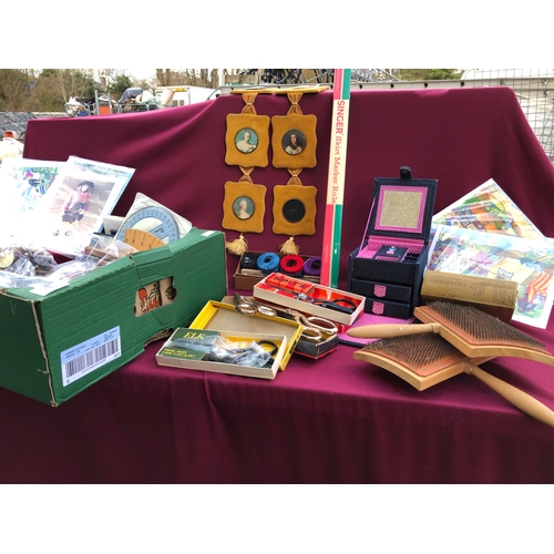 A mixed Lot of crafting and seeing items inc vintage Singer ruler ...