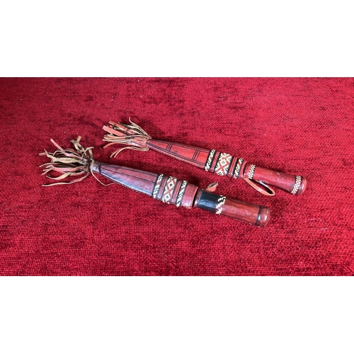 Pair of East African daggers in decorated sheaths, blades of about 7 ...