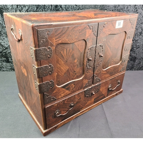 Beautiful wooden veneered desktop chest with metal fittings. Six ...