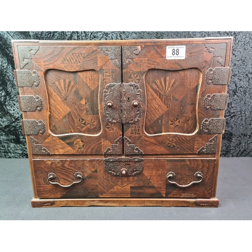 Beautiful wooden veneered desktop chest with metal fittings. Six ...