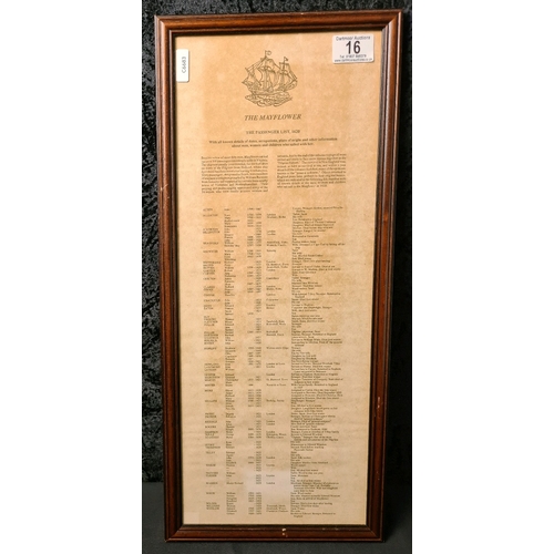 Framed print of The Passenger List aboard The Mayflower, 1629. Measures ...
