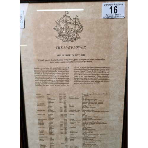 Framed print of The Passenger List aboard The Mayflower, 1629. Measures ...
