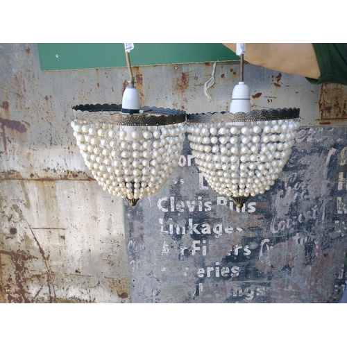 Matching pair of pearl drop chandelier ceiling light fittings