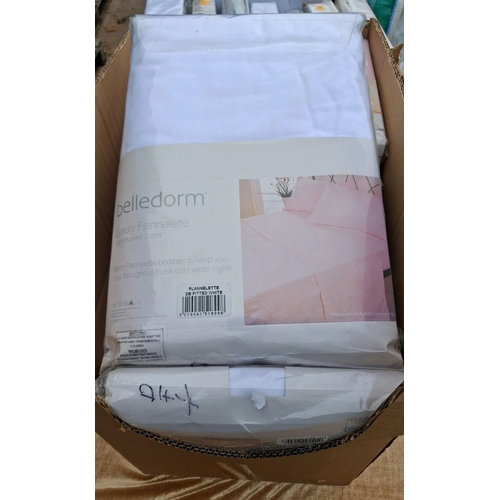 Duvet cover sets, sheets and pillowcases, contents of 2 boxes.