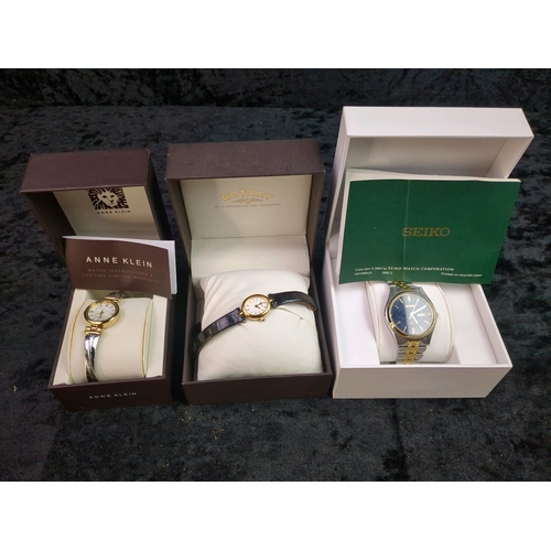 Three great watches in original boxes, Seiko Solar watch in original ...